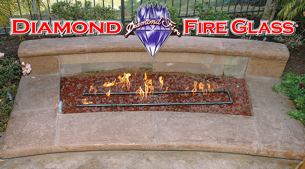 Images of fire pits and fireplaces with fire glass by Diamond Fire Glass