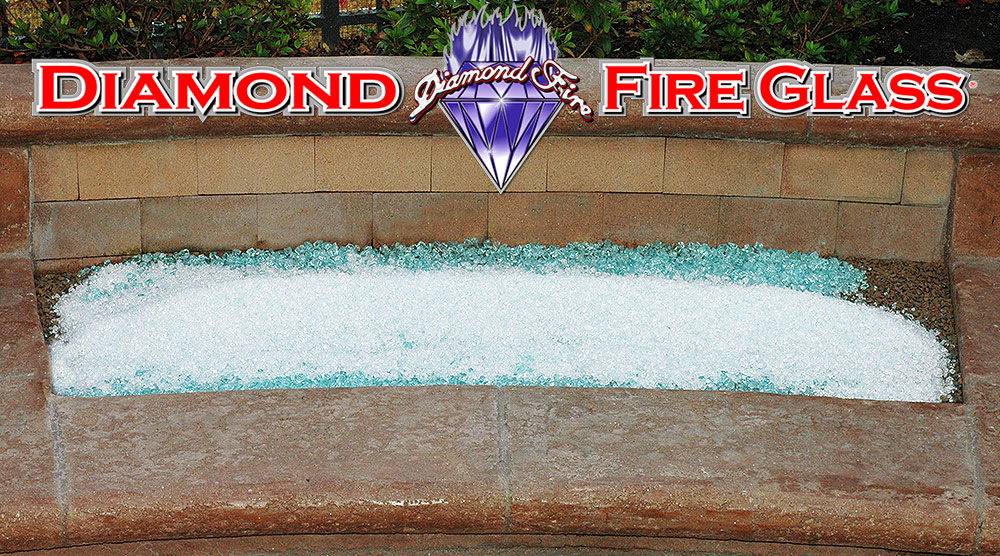 Images of fire pits and fireplaces with fire glass by Diamond Fire Glass