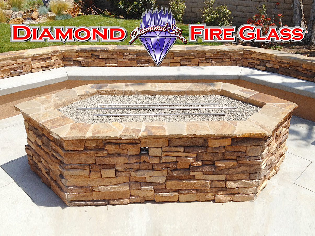 Images of fire pits and fireplaces with fire glass by Diamond Fire Glass